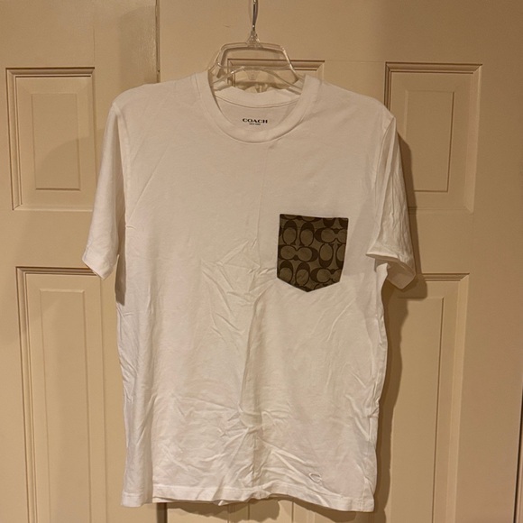 Coach | Tops | Coach White Tee With Signature Brown Pocket | Poshmark